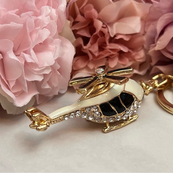 Accessories | Whimsical Black And White Crystal Helicopter Keychain ...